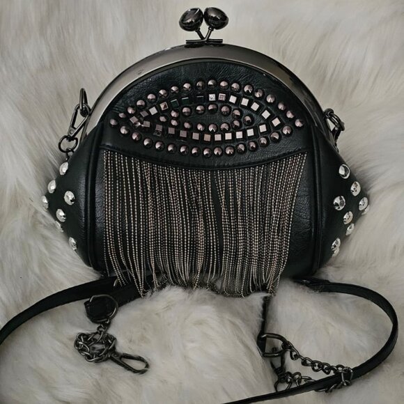 Bags | Vintage Kiss Lock Clutch Evening Bag With Rivet Tassel | Poshmark